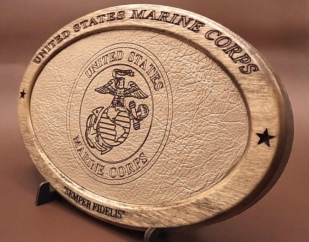 US Marine Corps Service Recognition Plaque, Engraved Leather,solid Wood,veteran Gift,military ...