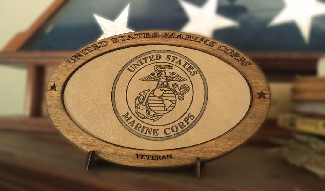 US Marine Corps,patriotic Display,engraved Leather,hand-finished,wood ...