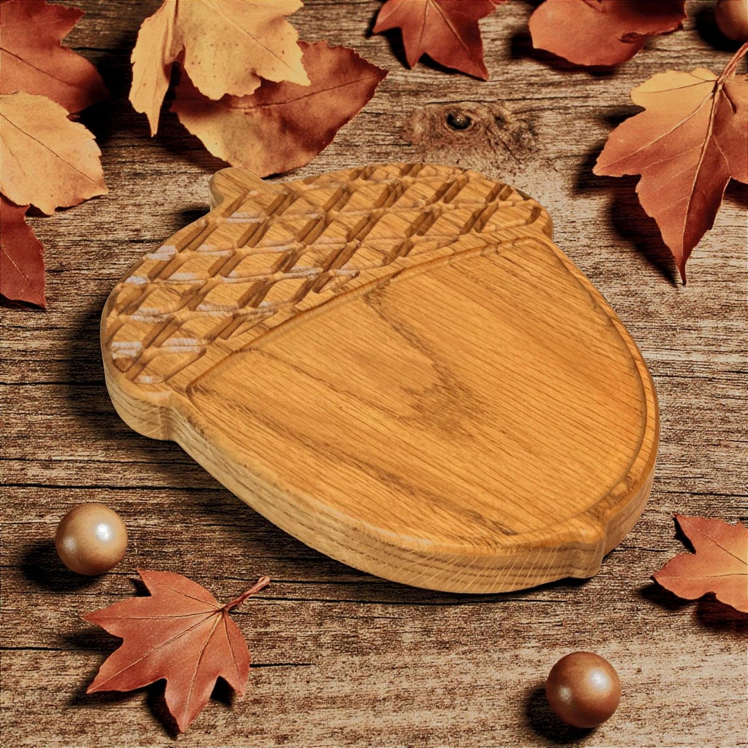 Handcrafted Acorn Serving Tray. Rustic Carved Display Platter. Solid ...
