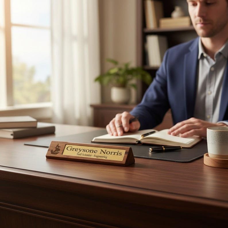 Personalized Engraved Leather Wood Desk Name Plate, Office Gift - Etsy