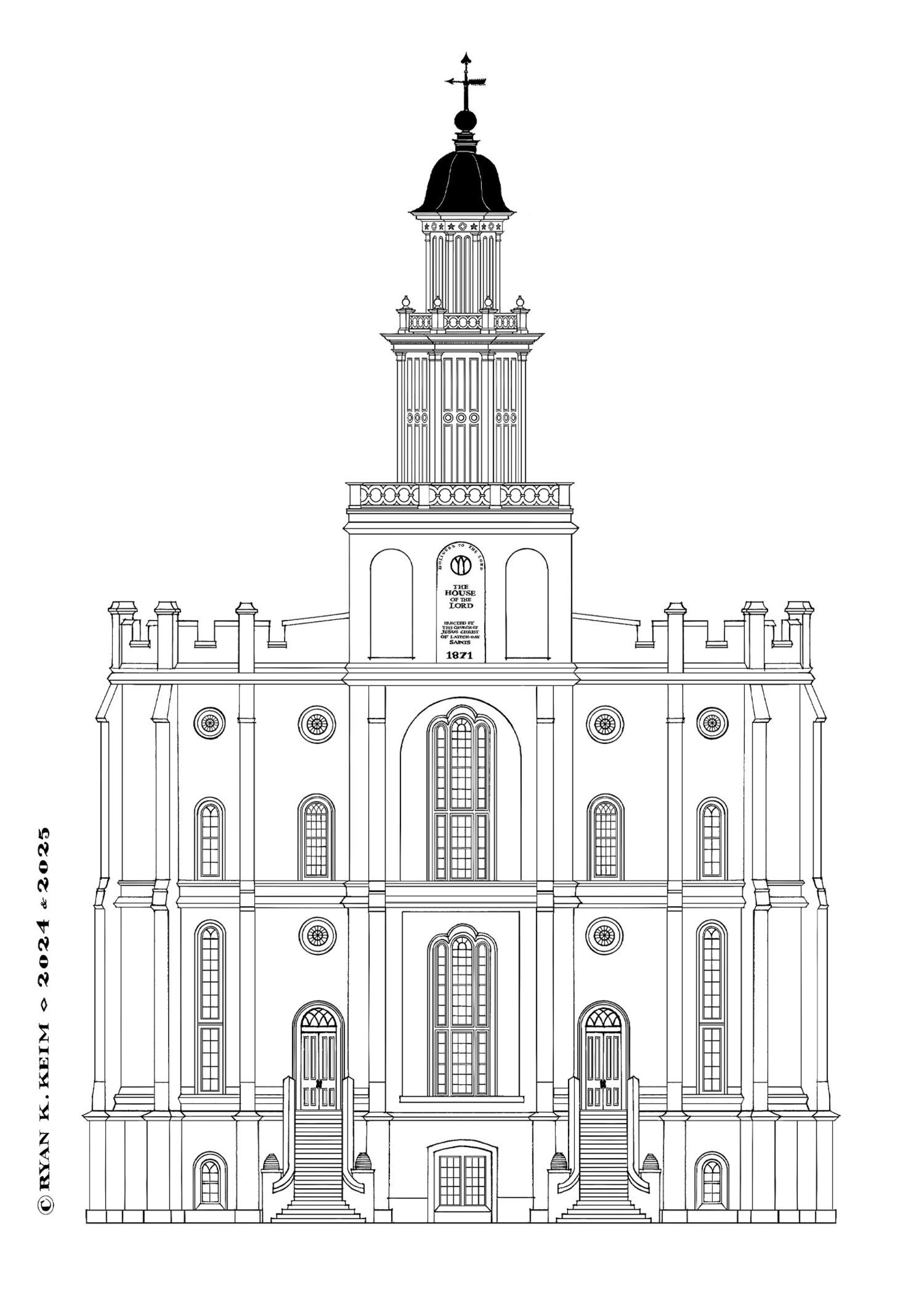 St. George LDS Temple Hand Drawn Line Art - Etsy
