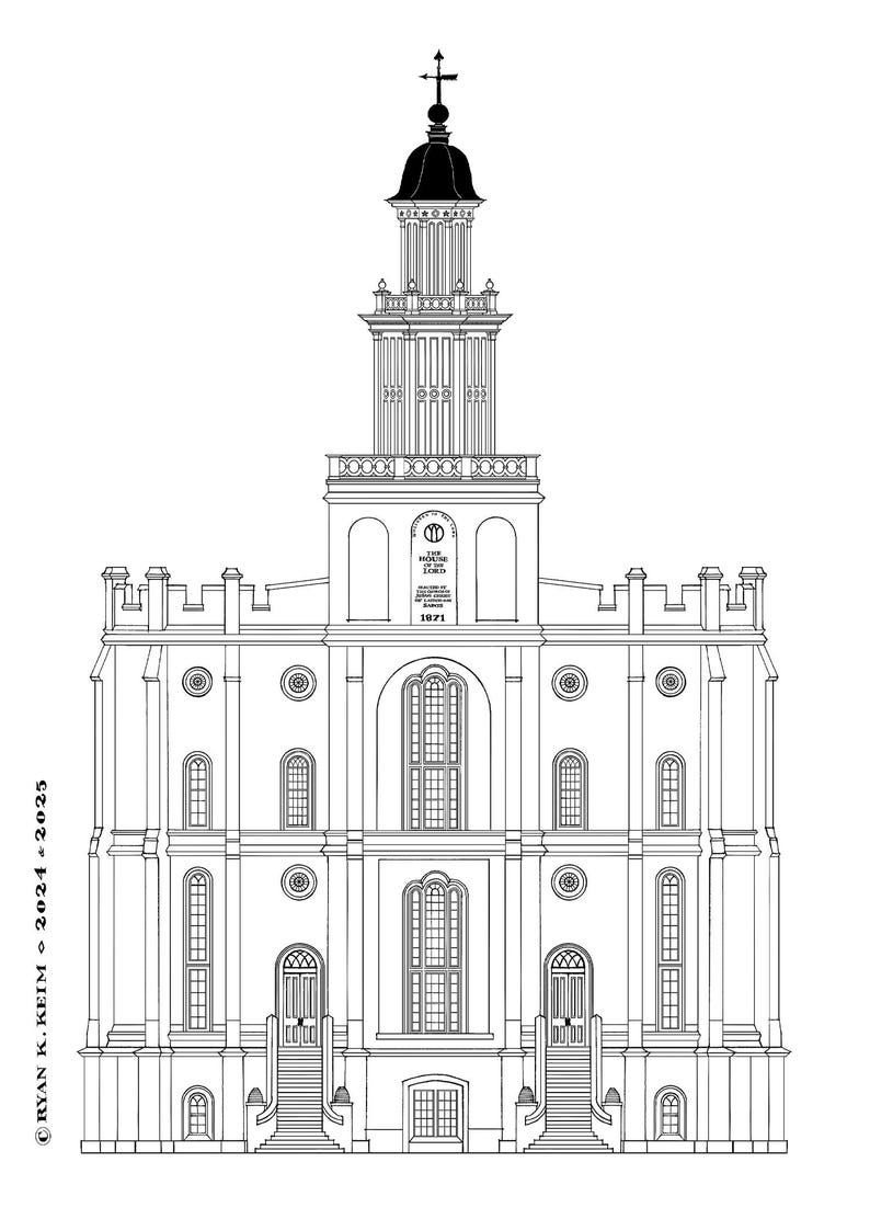 St. George LDS Temple Hand Drawn Line Art - Etsy