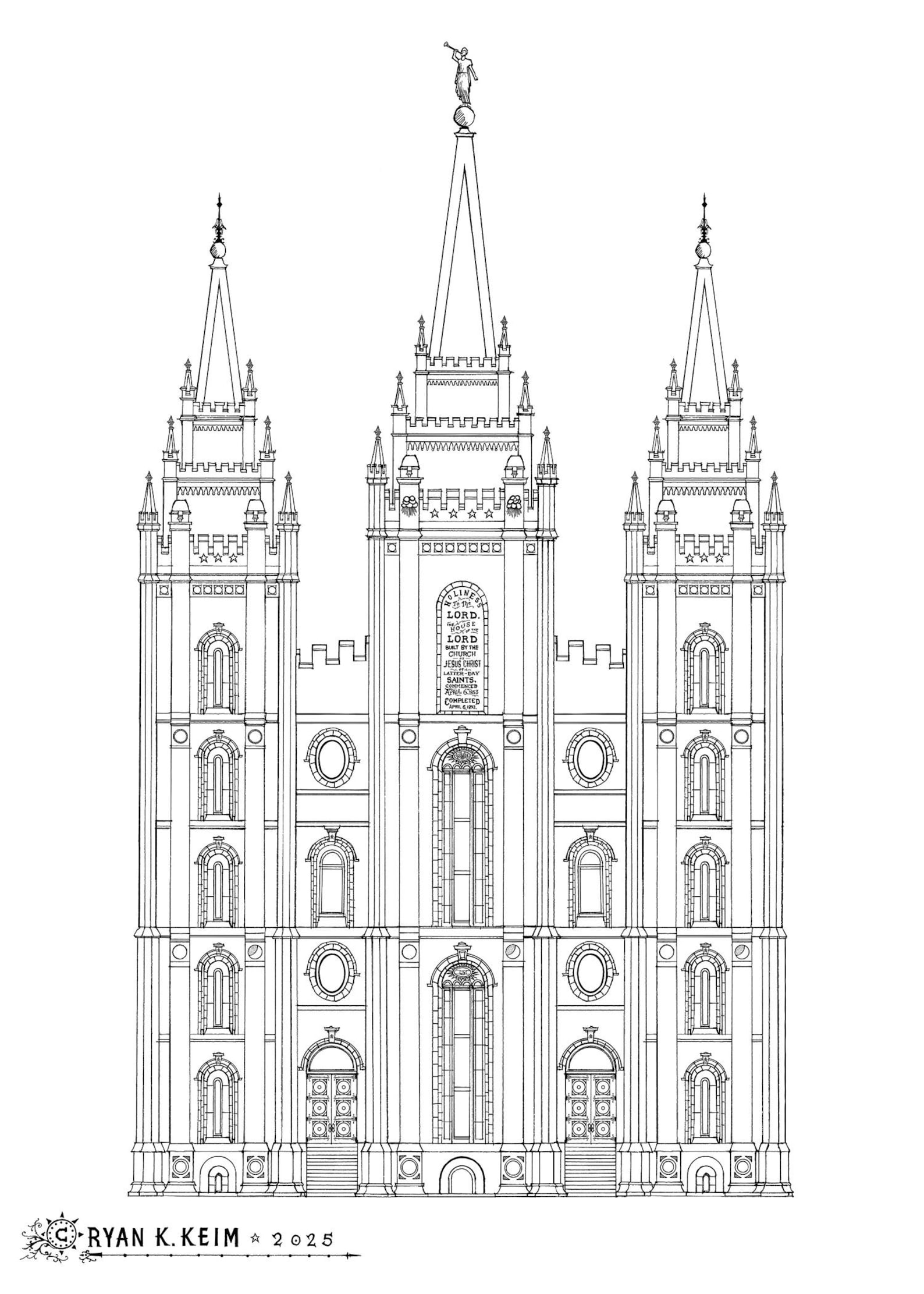 Salt Lake City LDS Temple Hand Drawn Line Art - Etsy
