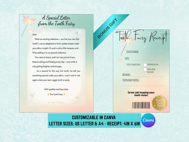 Editable Tooth Fairy Letter and Receipt Set (digital Download) - Etsy