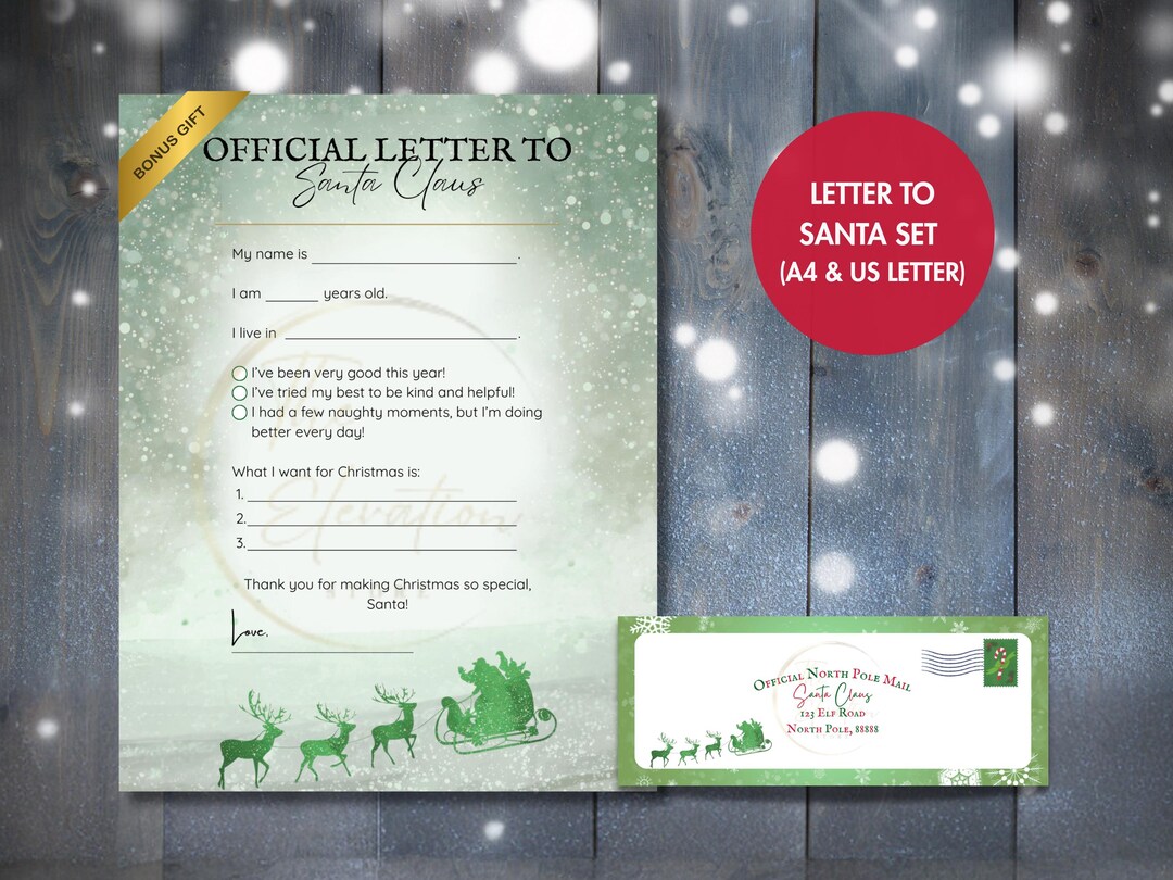 Letter to Santa Printable Template Set, Dear Santa Letter & Envelope ...