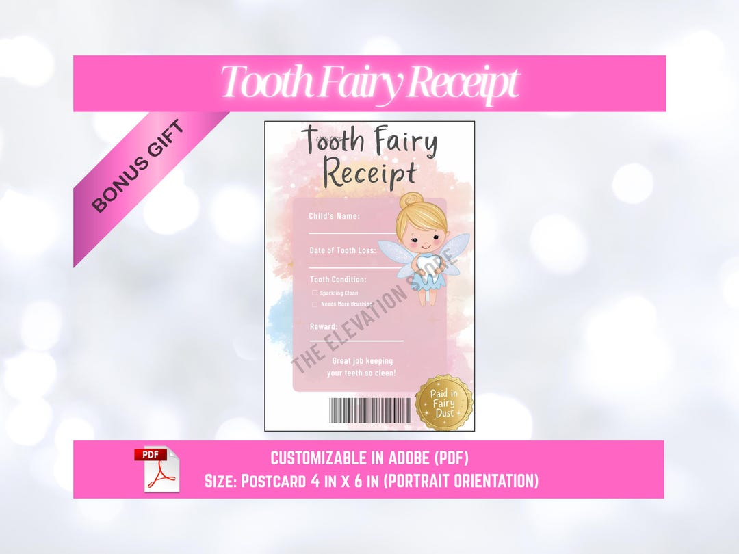 Printable and Editable Tooth Fairy Receipt Bundle: Blonde Haired Girl ...