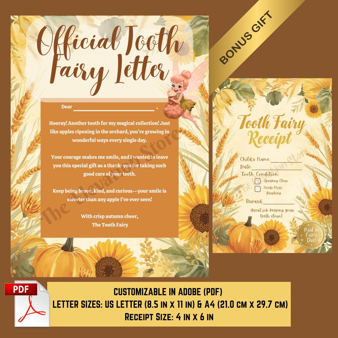 Fall Tooth Fairy Letter & Receipt Bundle: Printable Keepsake (digital ...