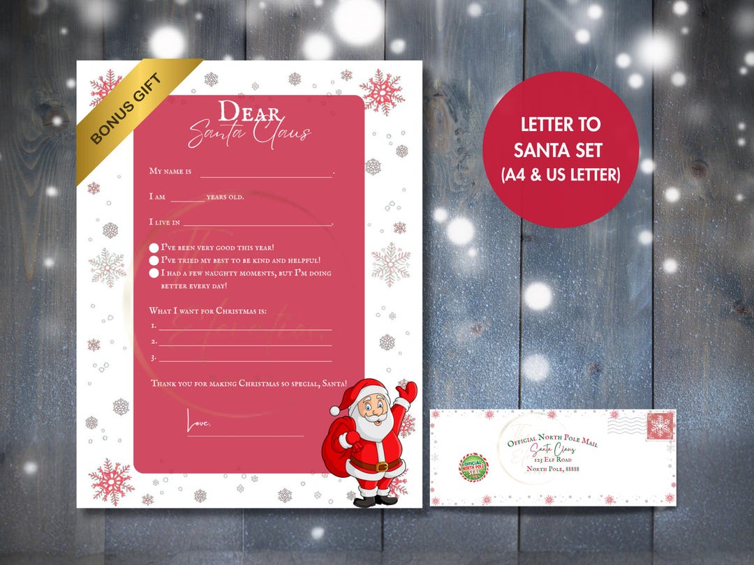 Letter to Santa Printable Set, Snowflakes Theme (A4 & US Letter ...