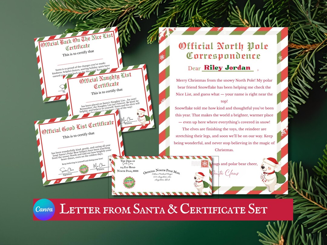 Editable Letter From Santa Set, Polar Bear Theme (digital Download) - Etsy