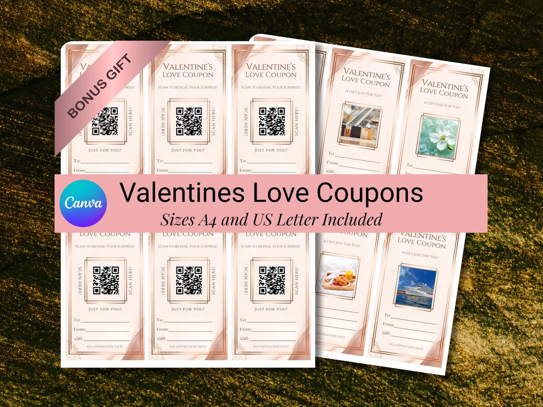 Editable Valentine's Day Love Coupons, QR Code Photo Gift (digital ...