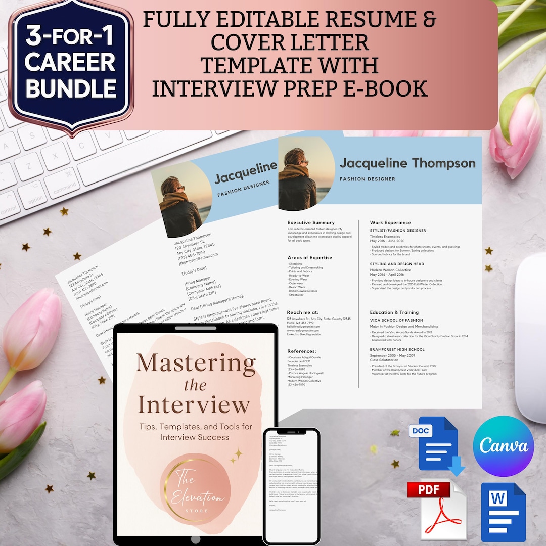 Resume Template Bundle: Cover Letter & Interview Prep Ebook (digital ...