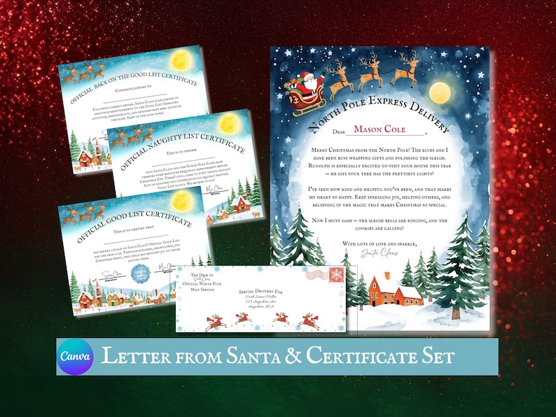 Editable Santa Letter Set: Nice List Certificate (digital Download) - Etsy