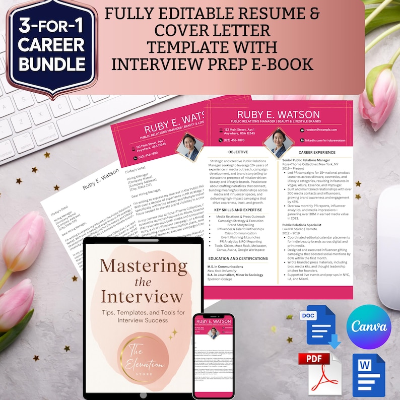 Resume Template Bundle: Cover Letter & Interview Prep Ebook (canva ...