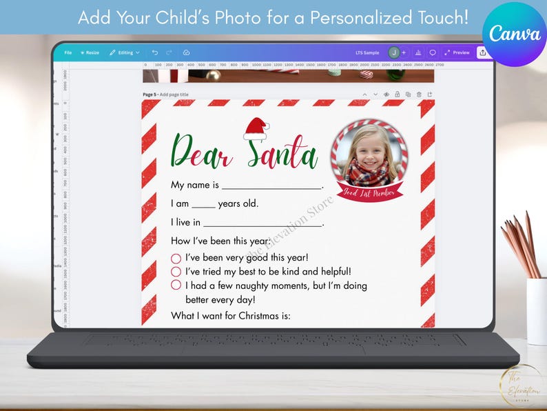 Photo Letter to Santa Template, Candy Cane Theme, Editable Canva ...