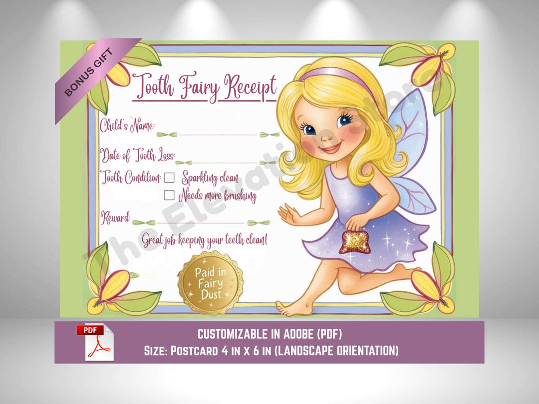 Printable and Customizable Tooth Fairy Receipt With Bonus Late Arrival ...
