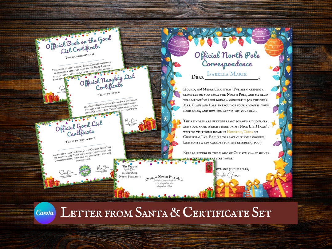 Editable Letter From Santa, Nice/naughty Certificates (digital Download ...