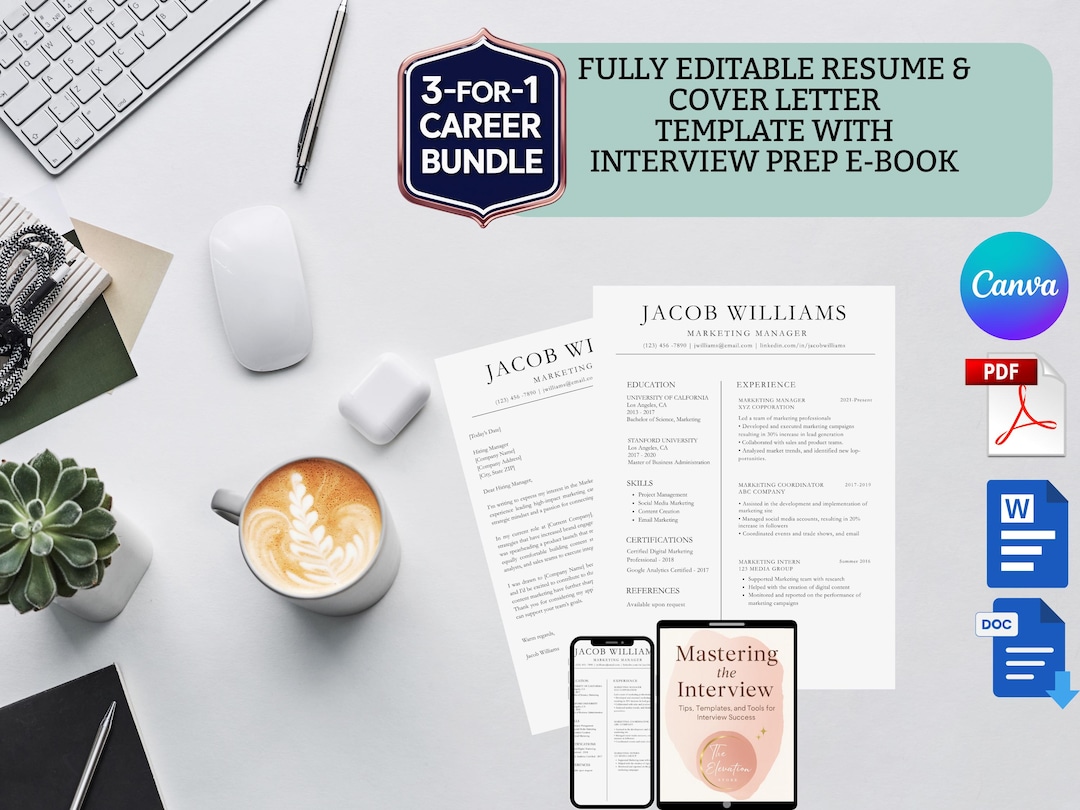 Resume Template Bundle: Cover Letter & Interview Ebook (google Docs ...