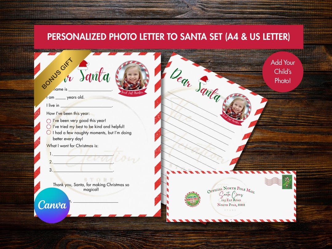 Photo Letter to Santa Template, Candy Cane Theme, Editable Canva ...