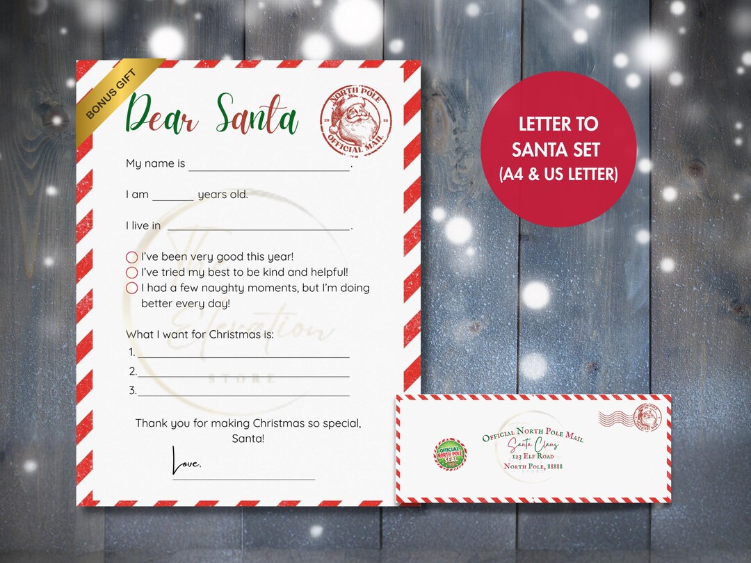 Letter to Santa Printable Set, Kids Christmas Wishlist (digital ...