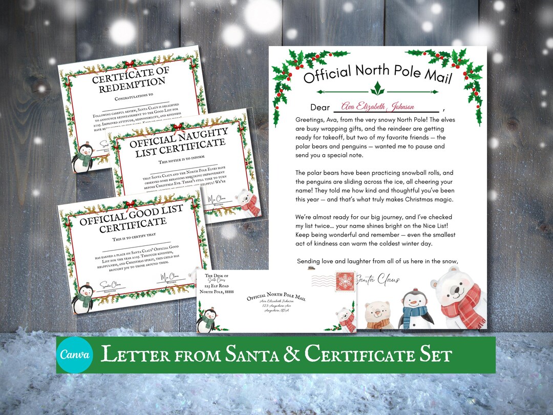 Editable Letter From Santa Set, Nice/naughty List, North Pole Printable ...