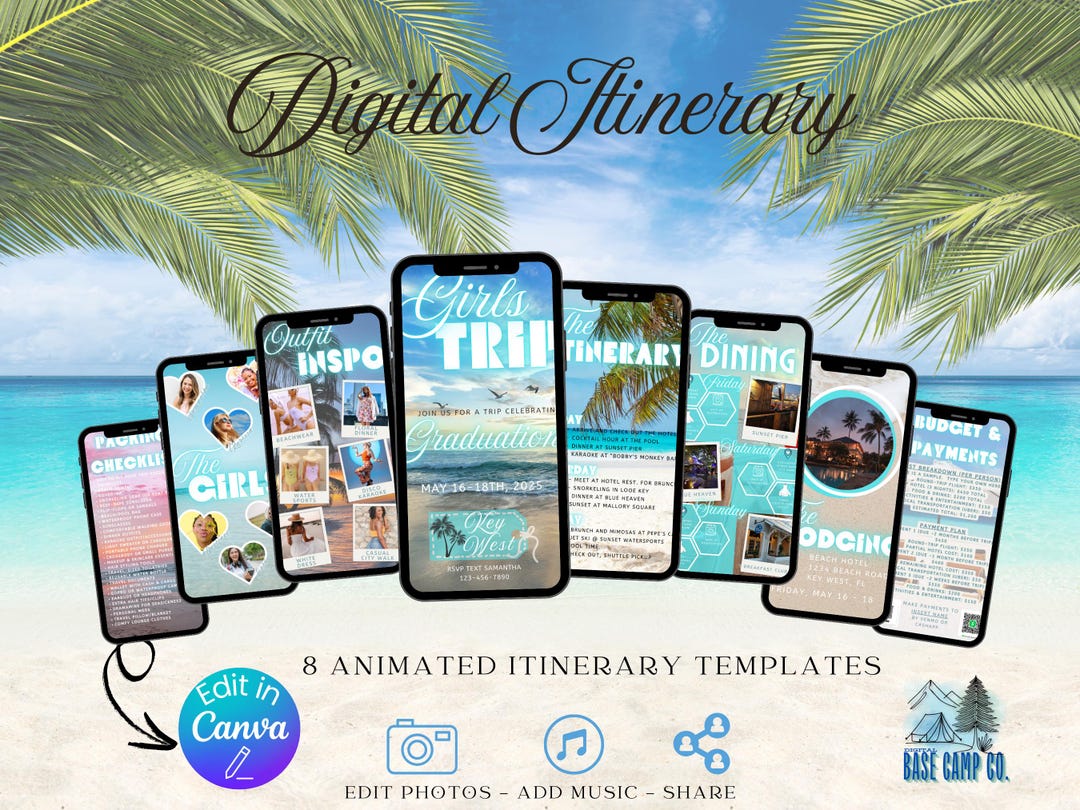 Girls Trip Itinerary: Animated Beach Vacation Template (digital ...