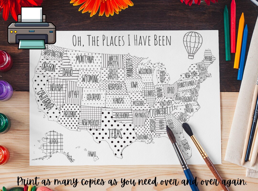 Travel Tracker Map, USA Travel Tracker, United States Map, US Black and ...