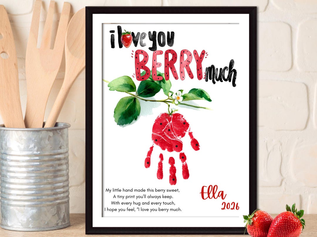 Strawberry Handprint Craft, Berry Much Keepsake, Mothers Day Gift From ...