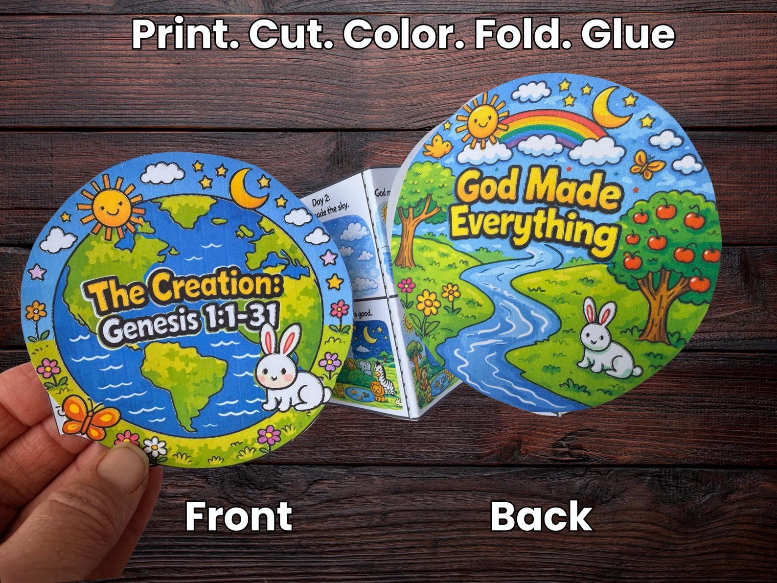 Creation Story Bible Craft for Kids, Genesis 1 Foldable Coloring ...