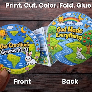 Creation Story Bible Craft for Kids, Genesis 1 Foldable Coloring ...