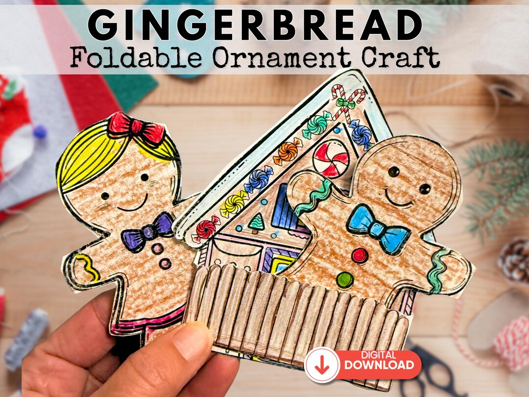 Foldable Gingerbread House Craft, Christmas Coloring Activity, Kids ...