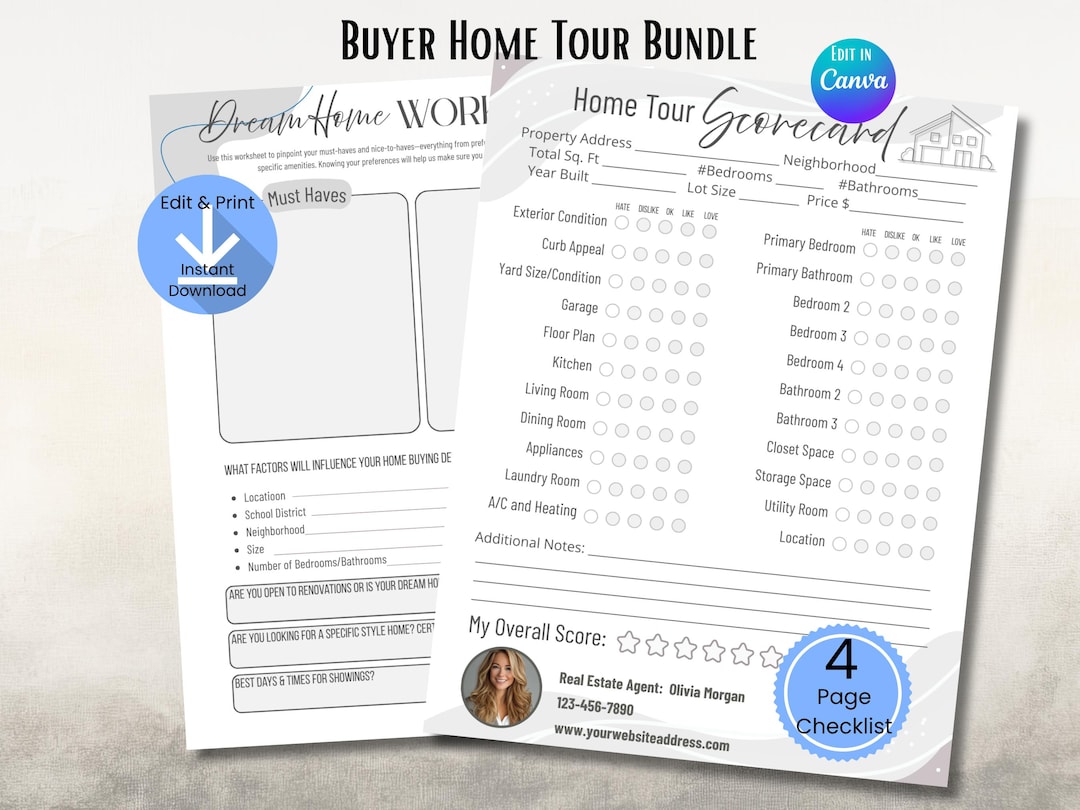 Home Buyer Checklist: Real Estate Touring Scorecard, Canva Template ...