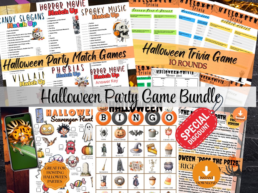 Halloween Party Games Bundle Printable, Trivia Questions, Bingo Cards ...