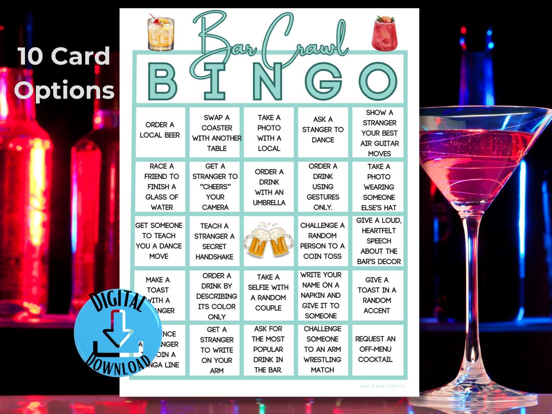 Bar Crawl BINGO Game, Bar Scavenger Hunt, Bachelorette Ladies Night ...