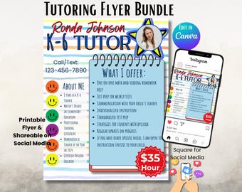 Editable Tutoring Flyer: Canva Template for Elementary & Middle School ...
