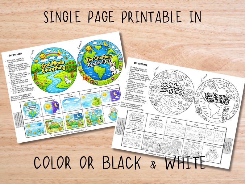 Creation Story Bible Craft for Kids, Genesis 1 Foldable Coloring ...