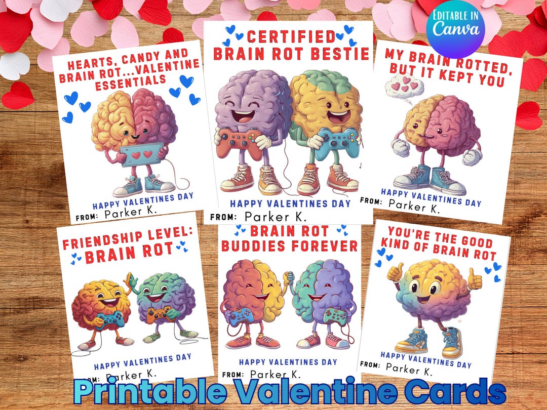 Brain Rot Valentines Cards for Boys, Gamer Classroom Printable, Funny ...