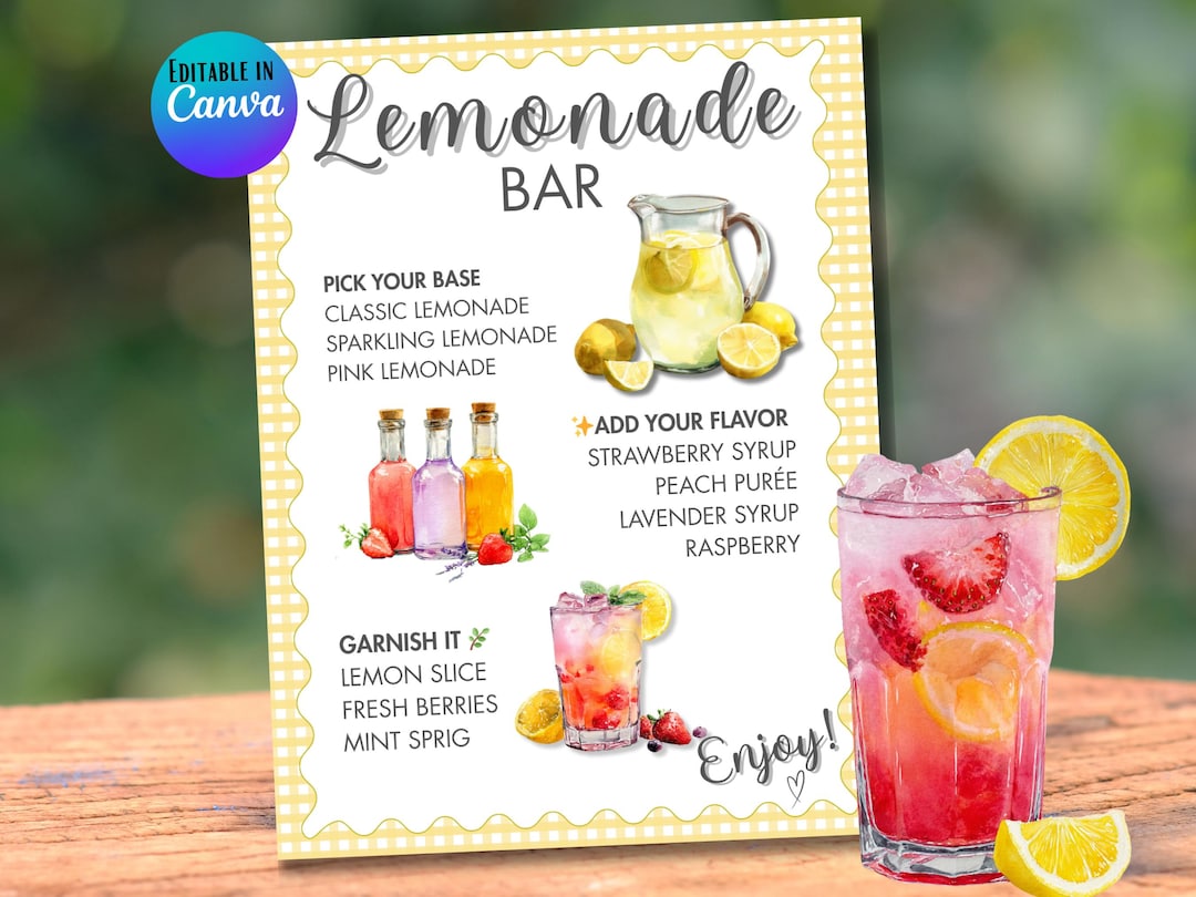 Lemonade Bar Sign, Summer Party Drink Station, Editable Canva Template ...