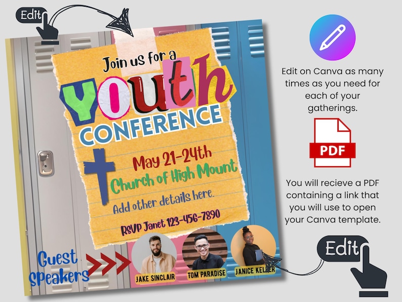 Youth Conference Flyer Template, Teen Church Event Poster, Editable ...