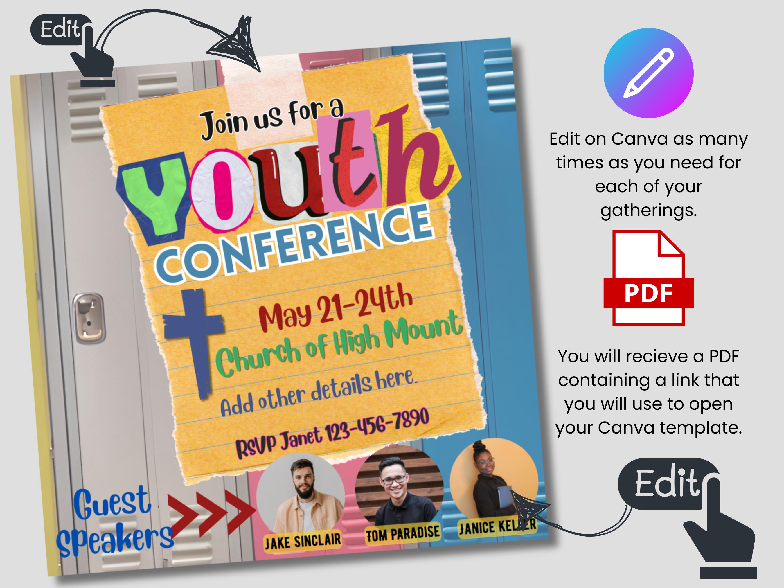 Youth Conference Flyer Template, Teen Church Event Poster, Editable ...