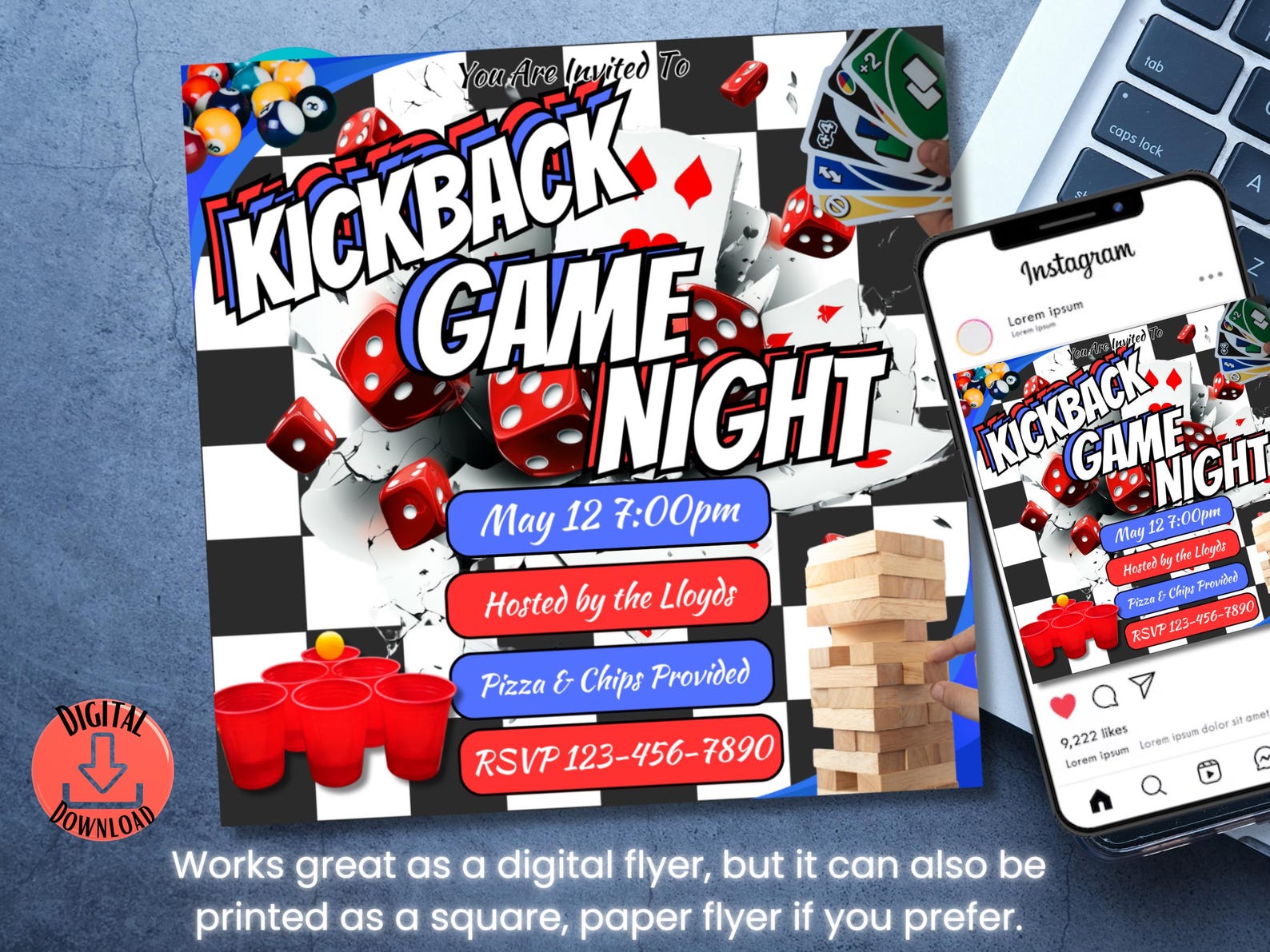 Kickback Game Night Flyer, Editable Party Invite (digital Download ...