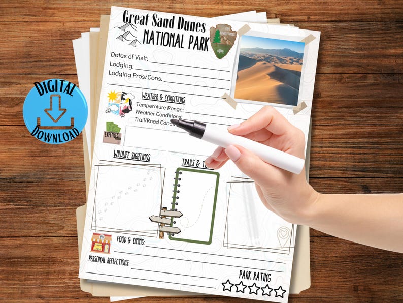 National Parks Journal, US Travel Diary Printable, 63 Park Pages, RV ...