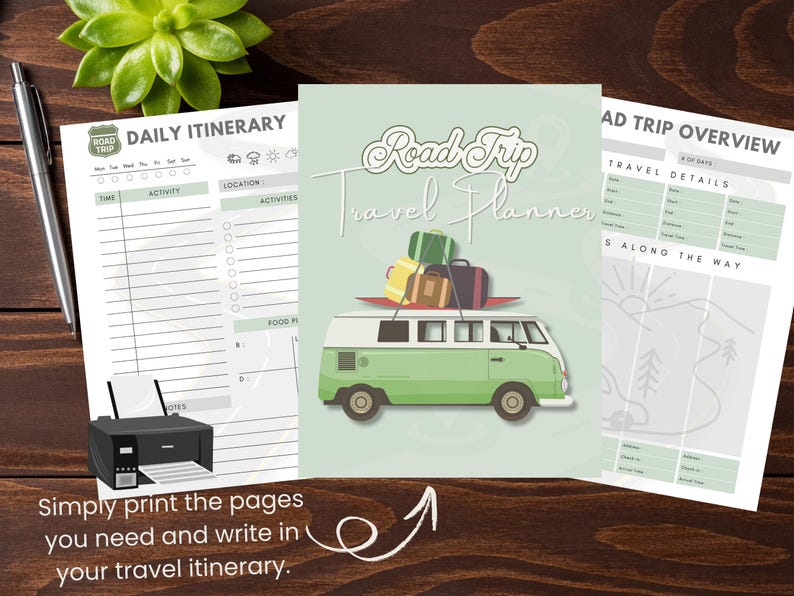 Vacation Itinerary Template Printable, Family Road Trip Planner, Simple ...