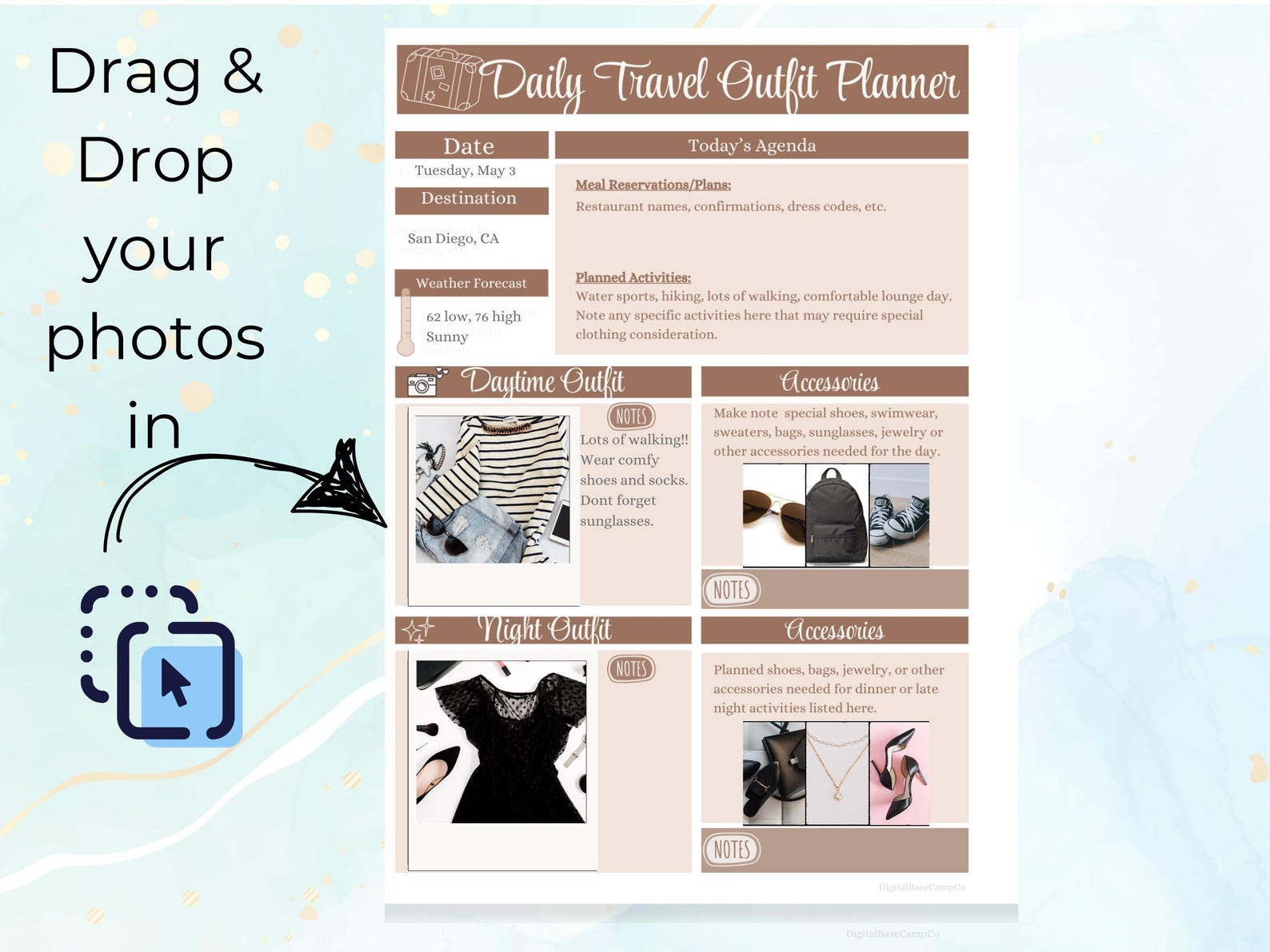 Mocha Travel Packing List: Outfit Planner, Editable Canva Template (PDF ...
