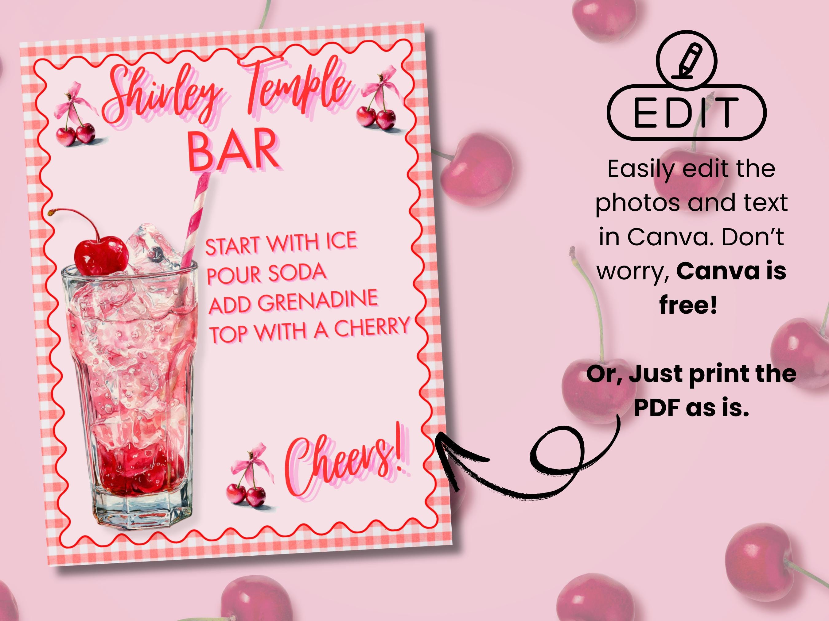 Shirley Temple Bar Sign, Pink Mocktail Recipe, Coquette Party Drink ...