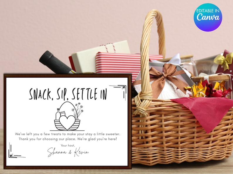 Welcome Basket Card, Vacation Rental Host Printable, Guest Treat Sign ...