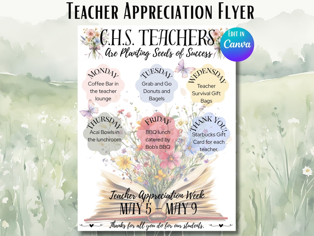 Editable Teacher Appreciation Week Flyer: Wildflower Design (canva ...