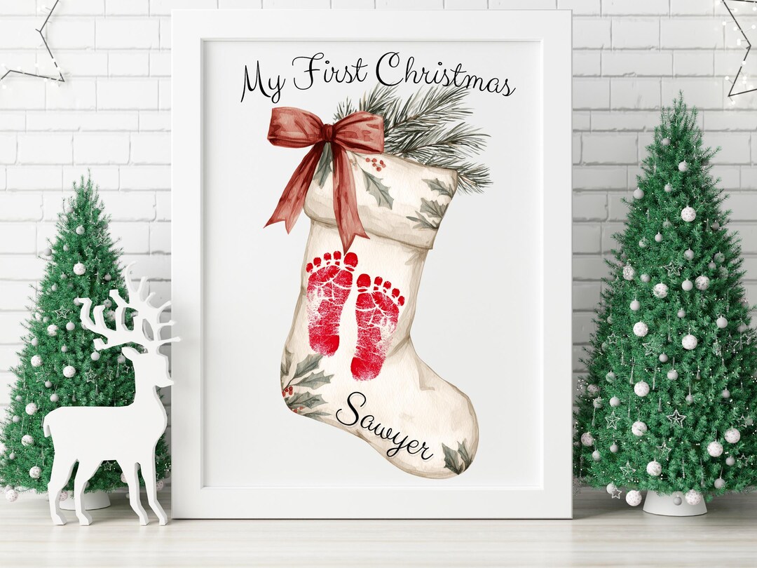 Babys First Christmas Handprint Gift, Personalized Name Art Print ...
