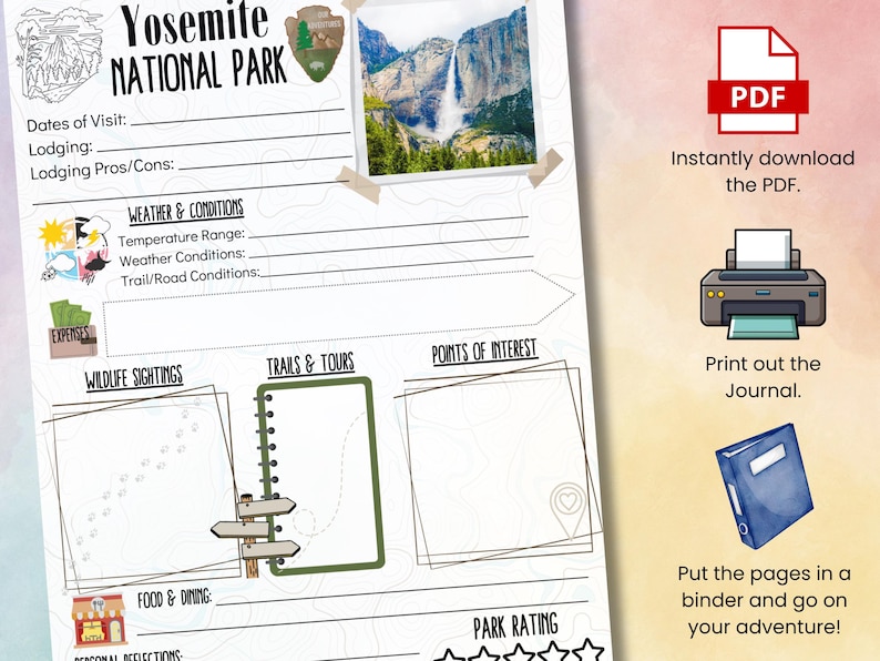 National Parks Journal, US Travel Diary Printable, 63 Park Pages, RV ...