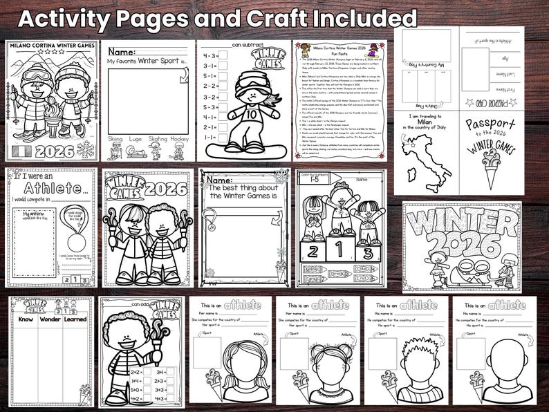 2026 Winter Games Activities, Kindergarten First Grade, Italy Milano ...