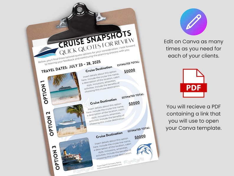 Cruise Quote Template, Travel Agent Proposal Form, Digital Editable ...